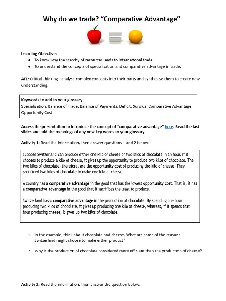 Comparative Advantage - Activity Sheet | PDF