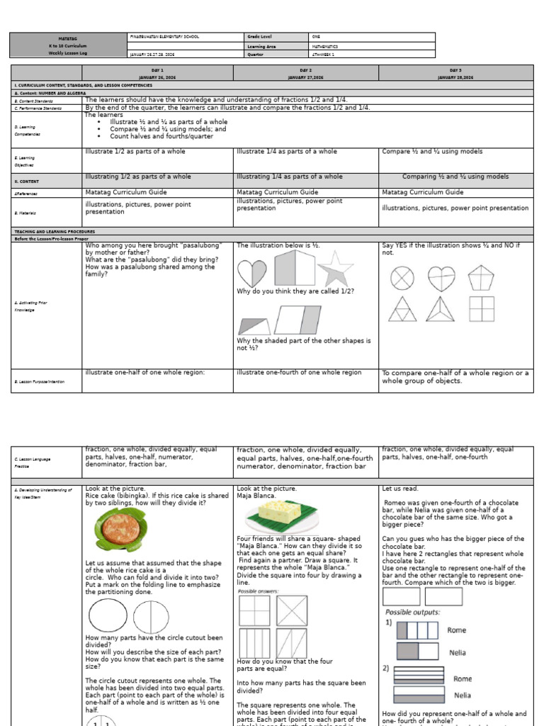 Q4 Math Week1 DLL January 26 28 2026 | PDF | Curriculum | Mathematics
