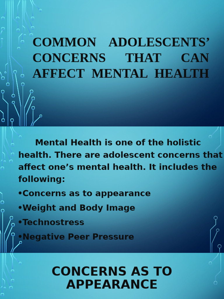 GRADE 7 - MAPEH Common Adolescents' Concerns That Can Affect Mental | PDF