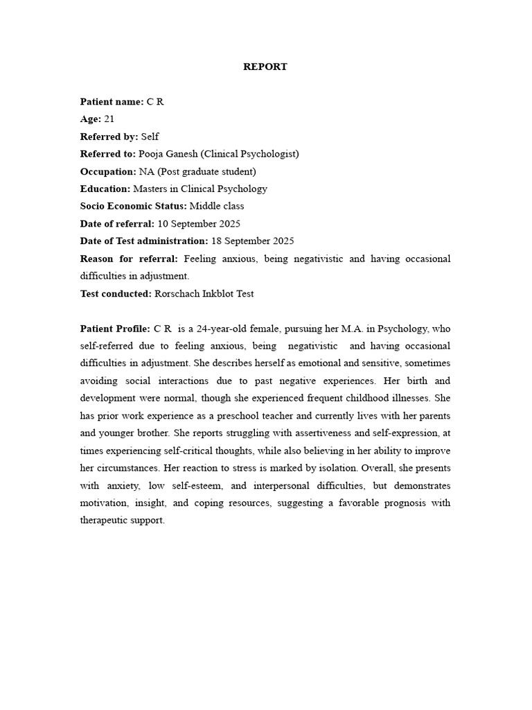 ROR Report | PDF | Anxiety | Psychosis