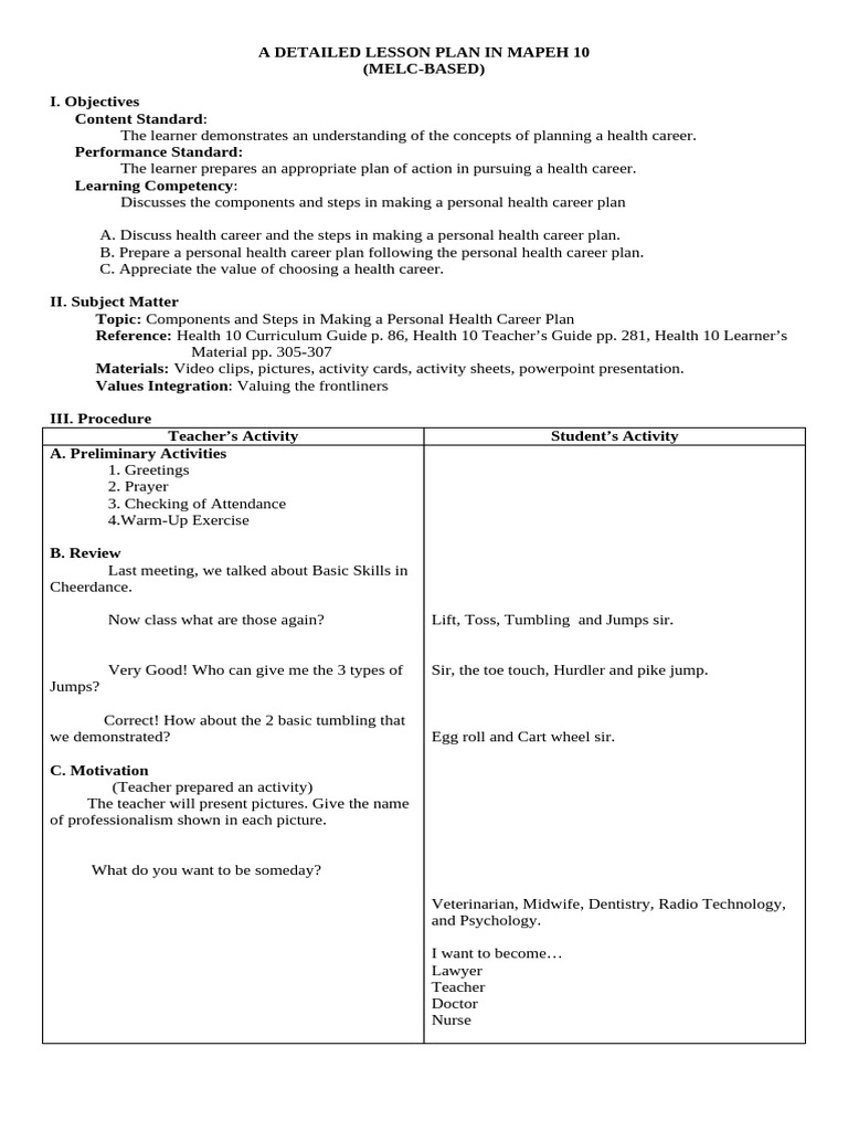 Detailed Lesson Plan Health10 | PDF | Teachers | Decision Making