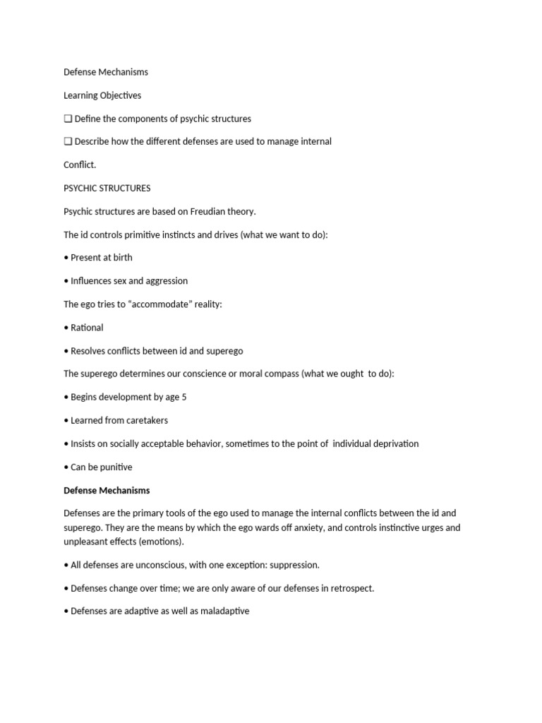 Defense Mechanisms | PDF | Psychology | Psychological Concepts