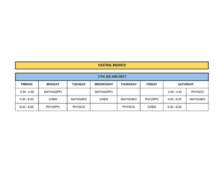 11th Vastral Timetable | PDF