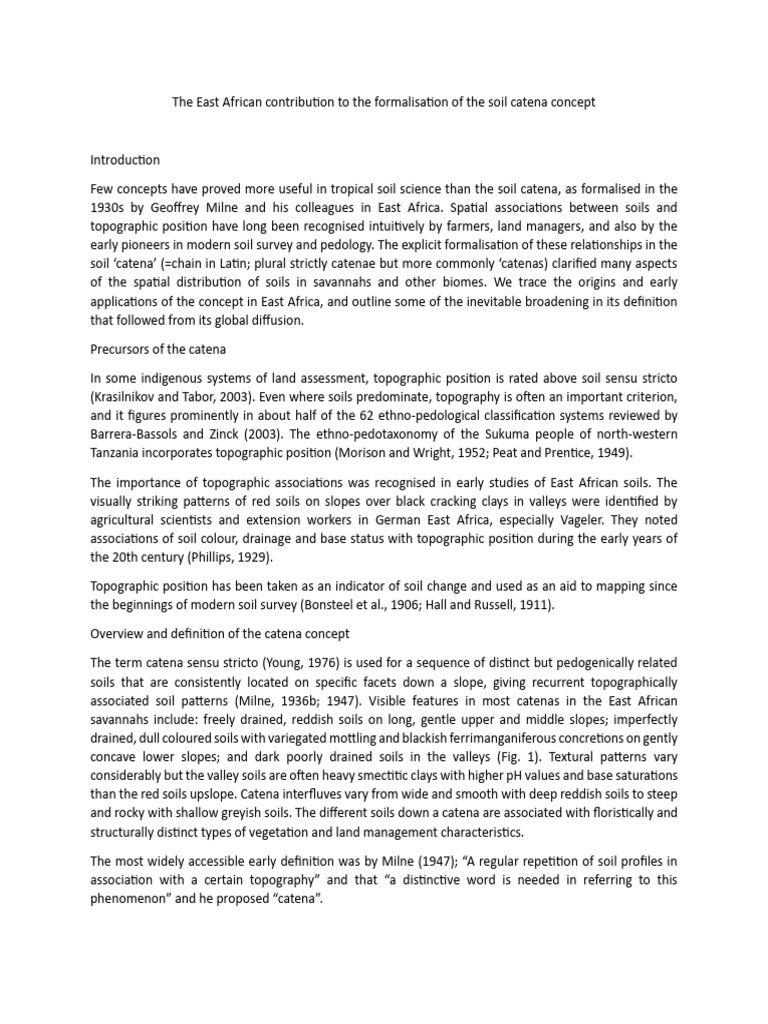 The East African Contribution To The Formalisation of The Soil Catena ...