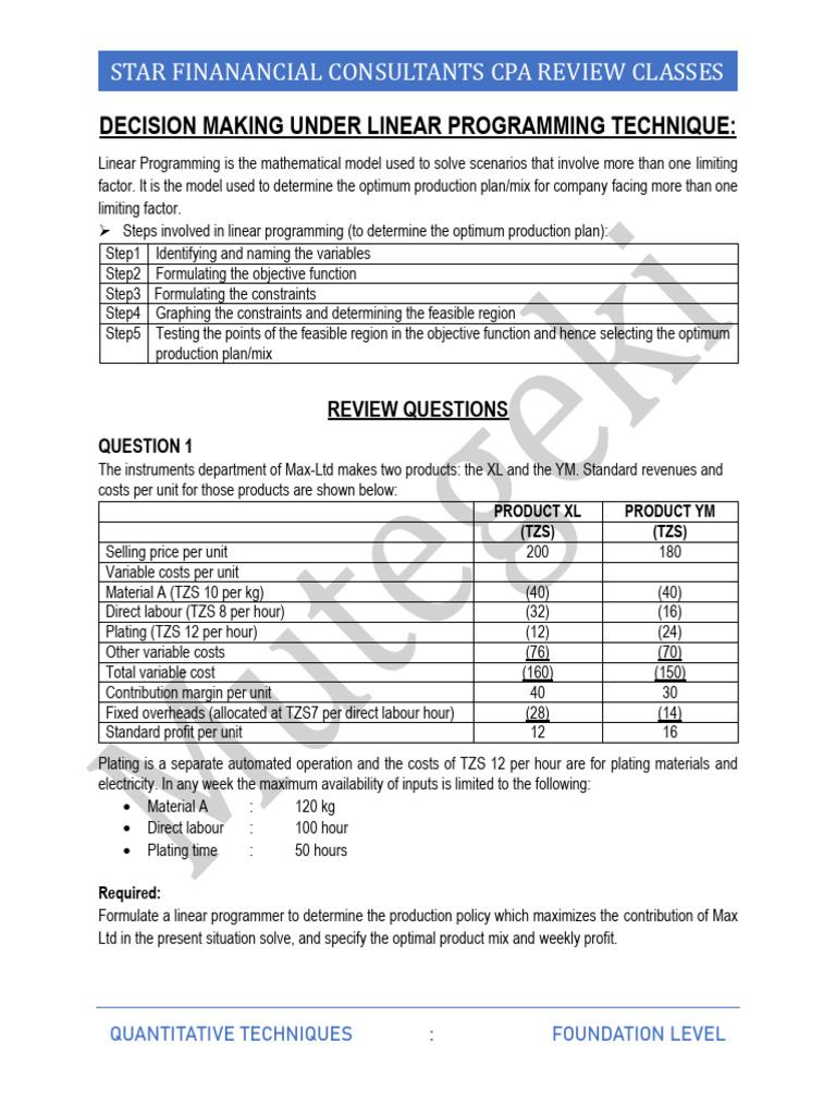 Decision Making Under Linear Programming Technique-2 | PDF | Linear ...