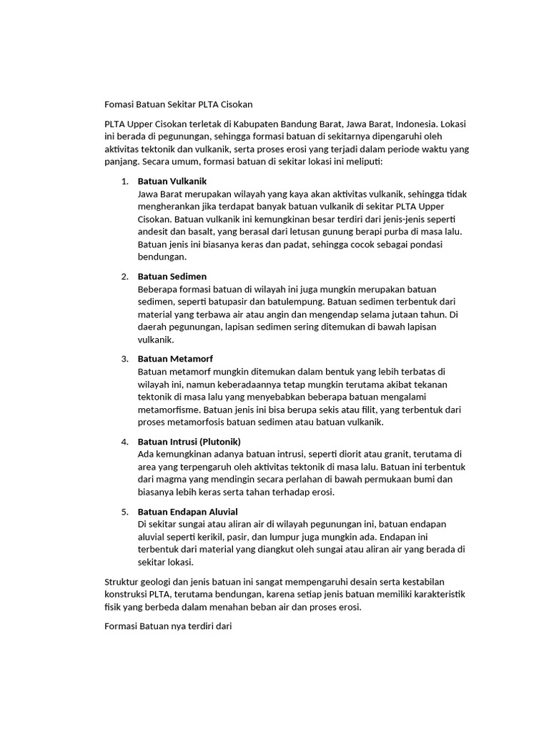 Fomasi Batuan Sekitar PLTA Cisokan | PDF