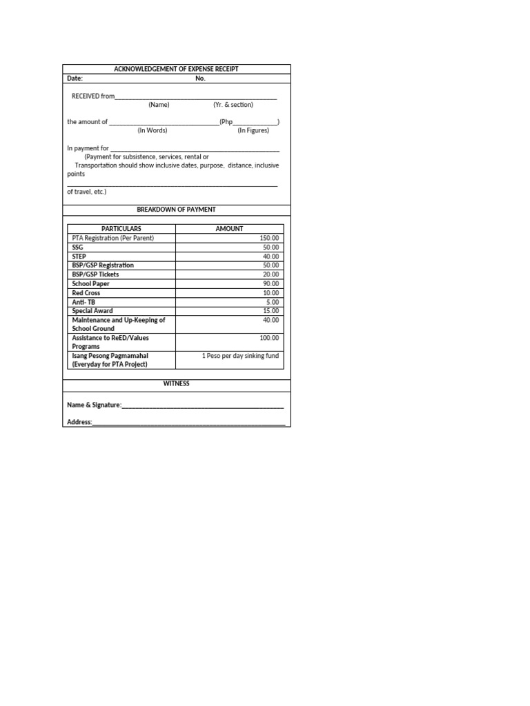 Acknowledgement of Expense Receipt | PDF