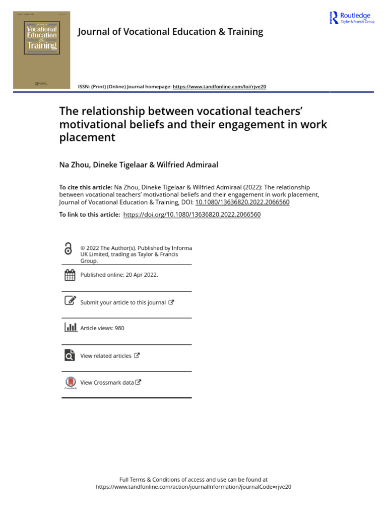 The Relationship Between Vocational Teachers Motivational Beliefs and ...