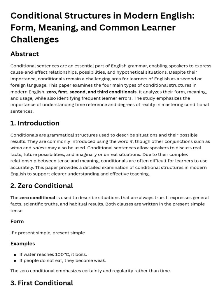 Conditional Structures in Modern English Form, Meaning, and Common ...