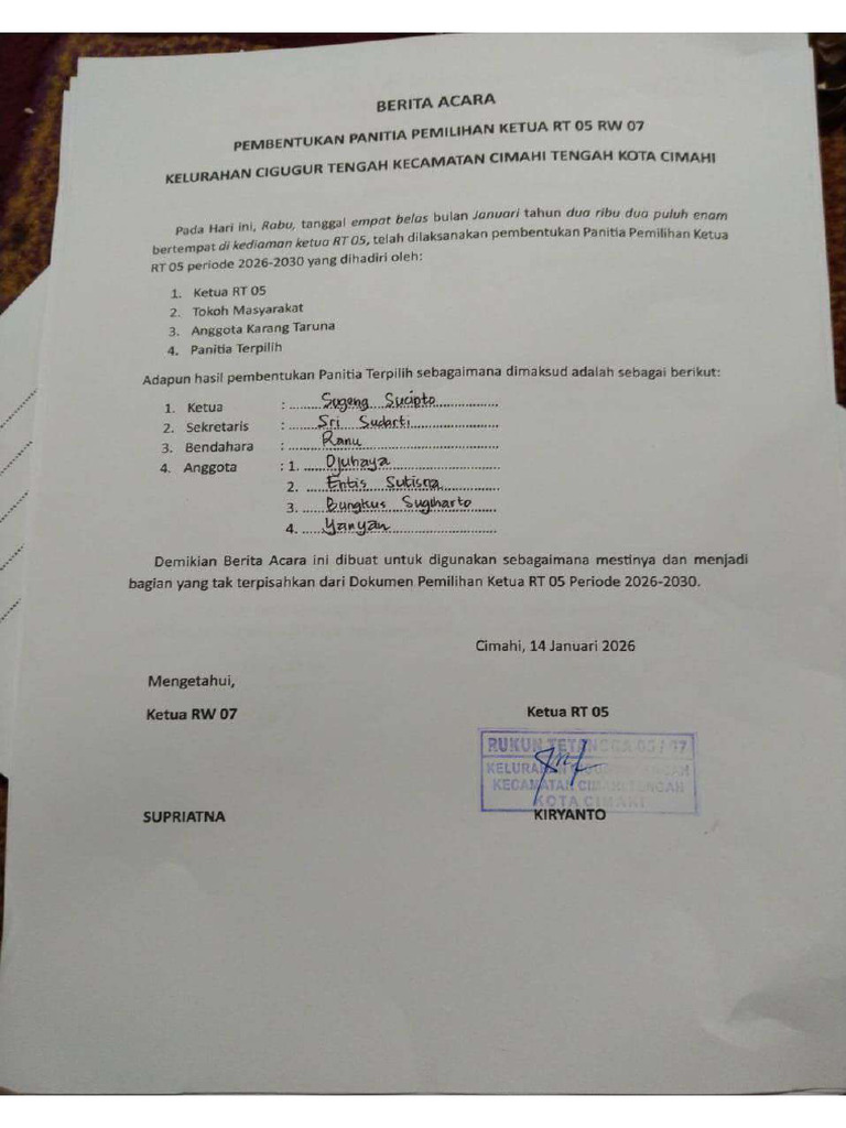 Dokumen Panitia Pemilihan Ketua RT 5 2026 | PDF