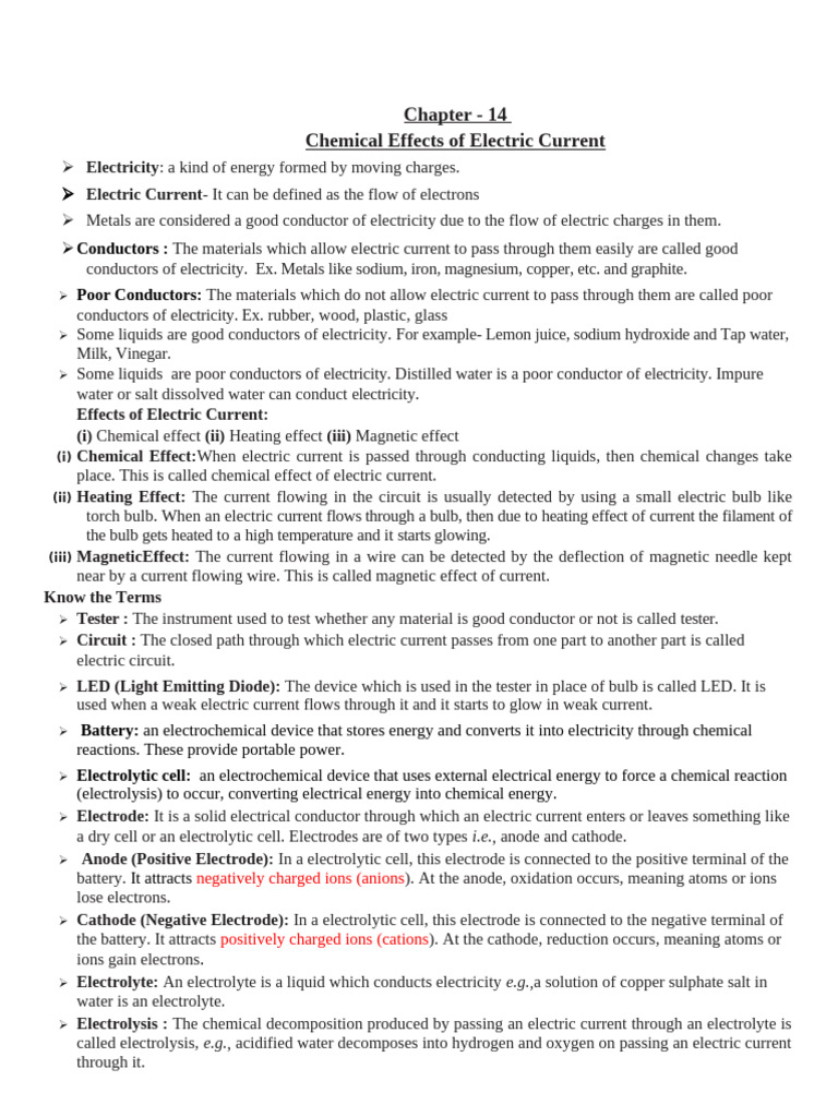 Chemical Effects of Electric Current Notes1 | PDF | Anode | Electric ...
