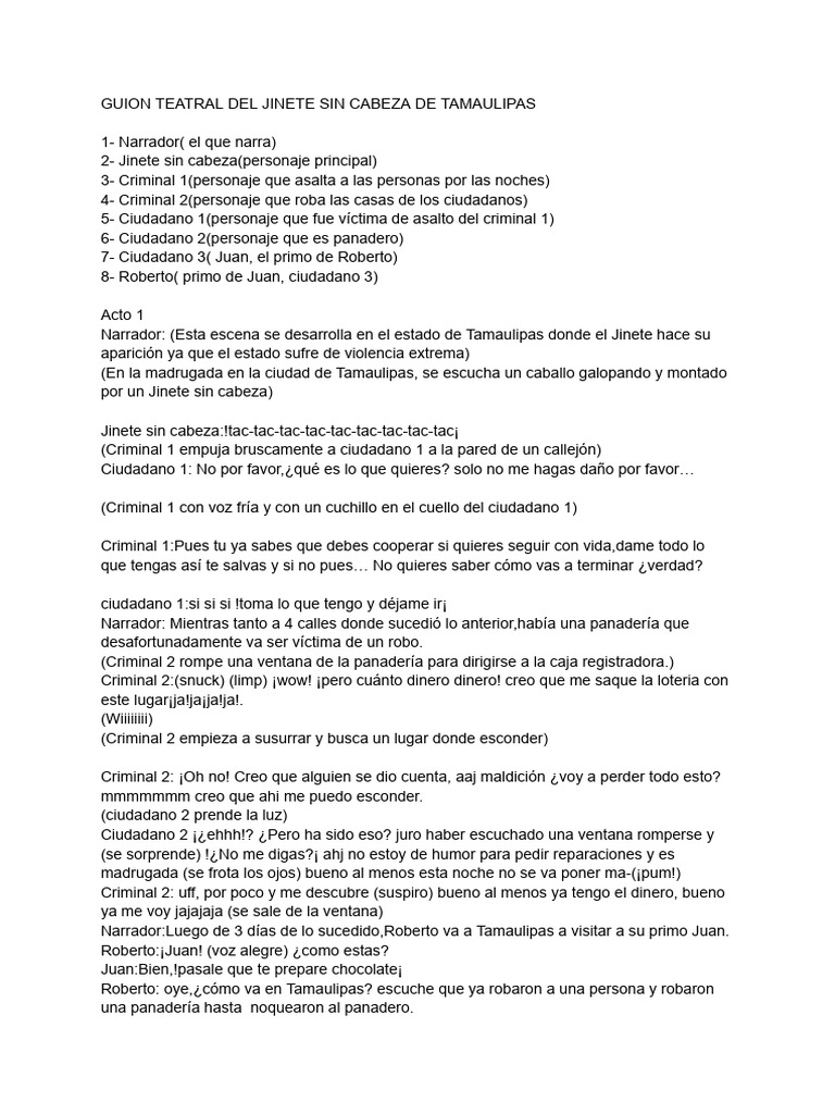 Guion Teatral Del Jinete Sin Cabeza de Tamaulipas | PDF