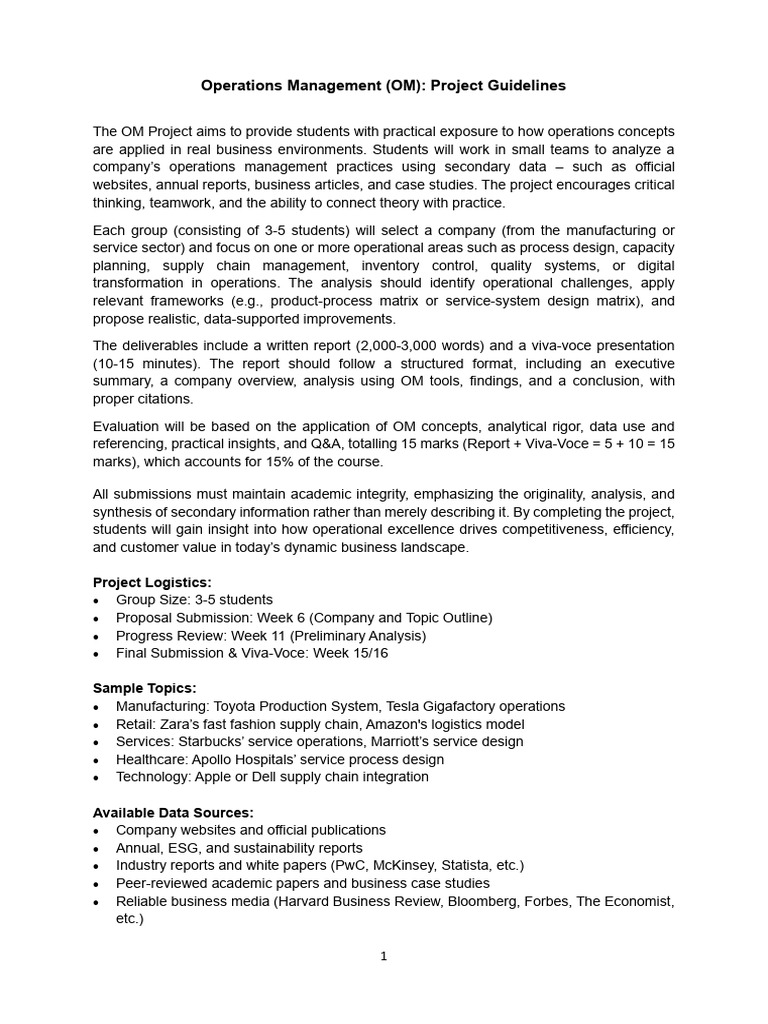 OM Project Guidelines 2025-26 | PDF | Operations Management | Supply Chain
