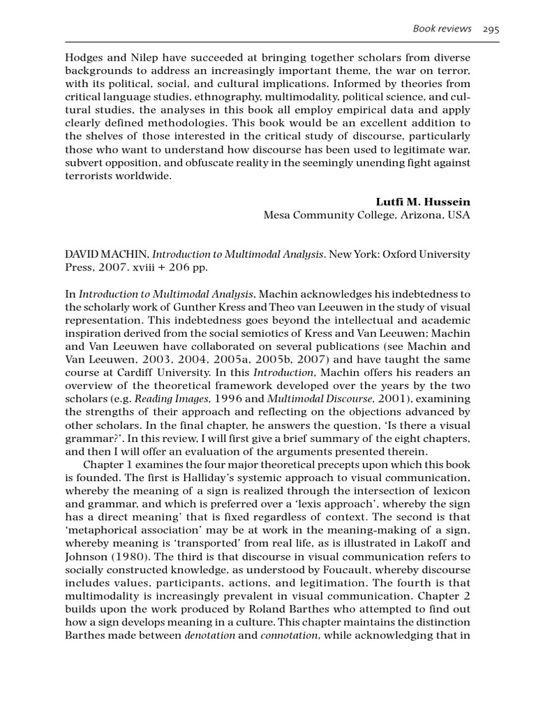 Book Review DAVID MACHIN, Introduction To Multimodal Analysis. | PDF ...