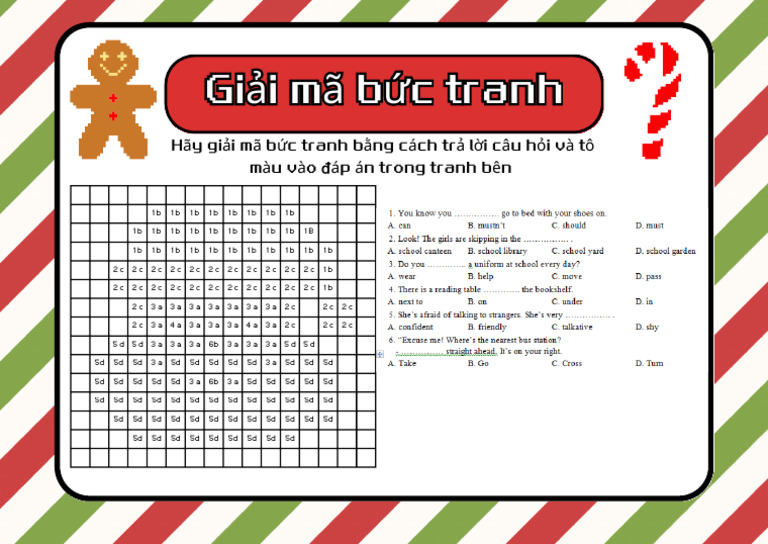 Santa Pixel Art Worksheet in Red and Green Geometric Style | PDF