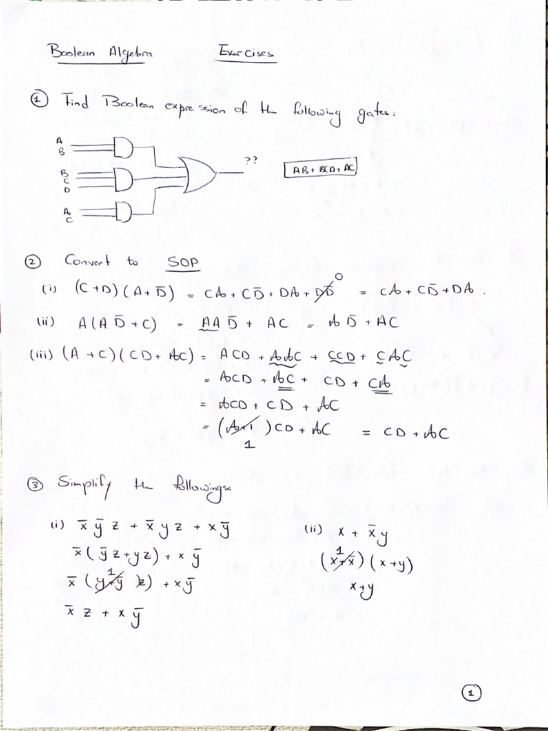 13 Boolean Algebra Exercises | PDF