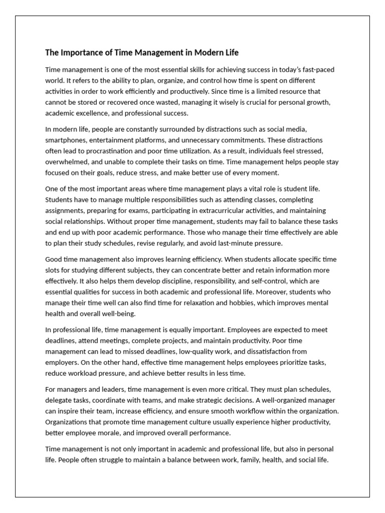 Importance of Time Management | PDF | Time Management | Professional Skills
