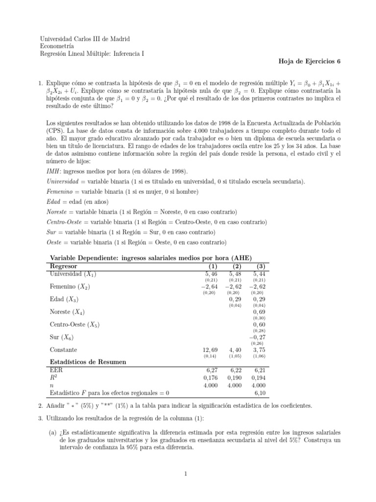 Hoja_6_2025 | PDF | Análisis de regresión | Análisis de los datos