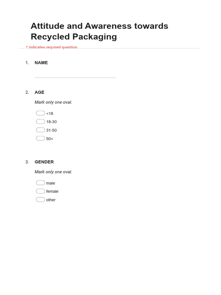 Attitude and Awareness Towards Recycled Packaging - Google Forms | PDF