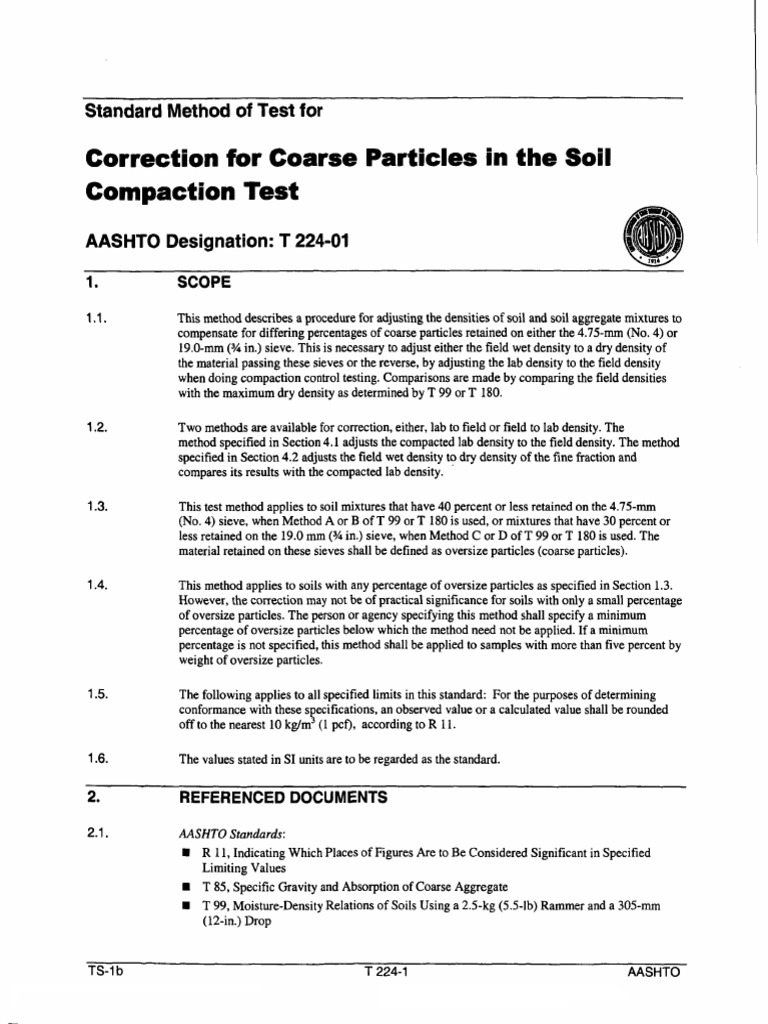 AASHTO T 224-01 Correction for Coarse Particles in the Soil Compaction ...