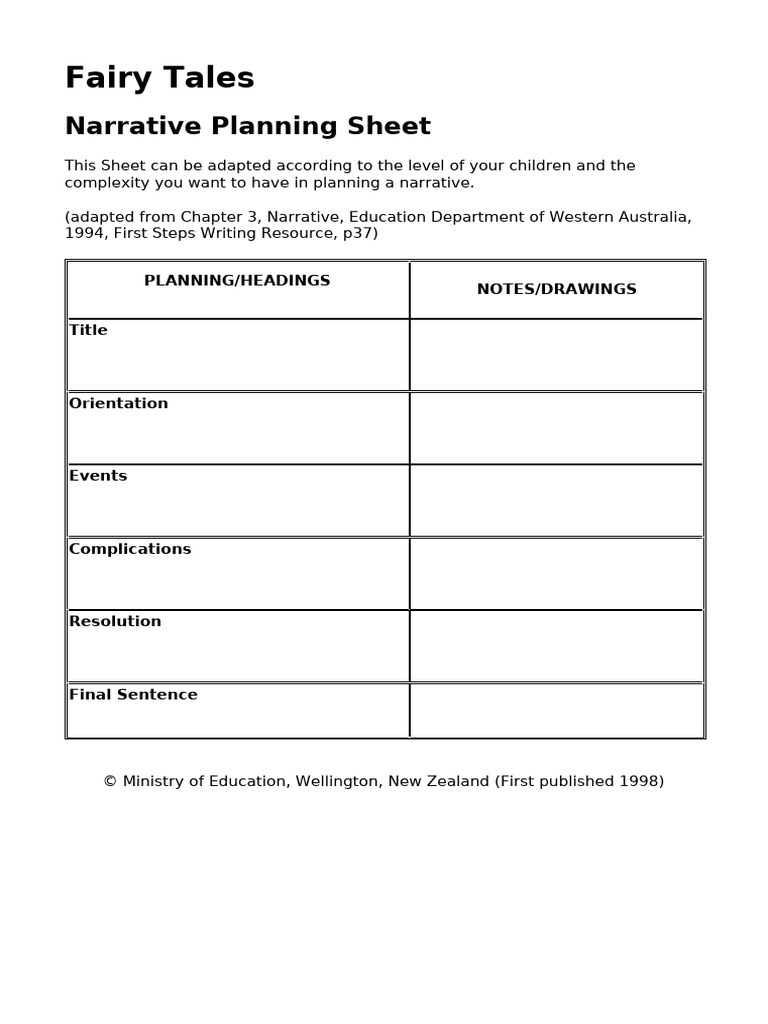 Narrative Planning Sheet Fairy Tales | PDF
