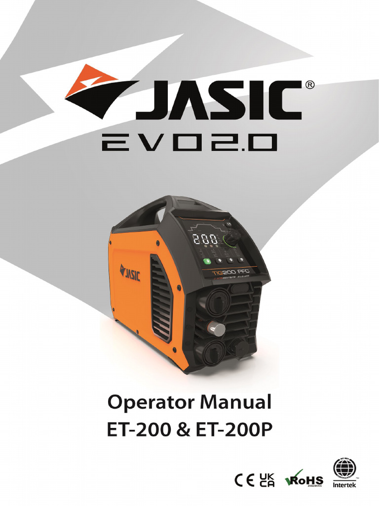 Jasic EVO 20 TIG 200 200P PFC Welder Instruction Manual ET 200 ET 200P ...
