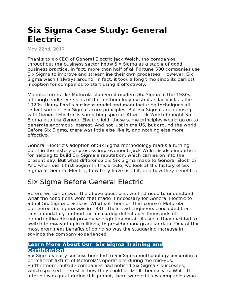 Six Sigma GE Case Study (1) | PDF | Six Sigma | General Electric