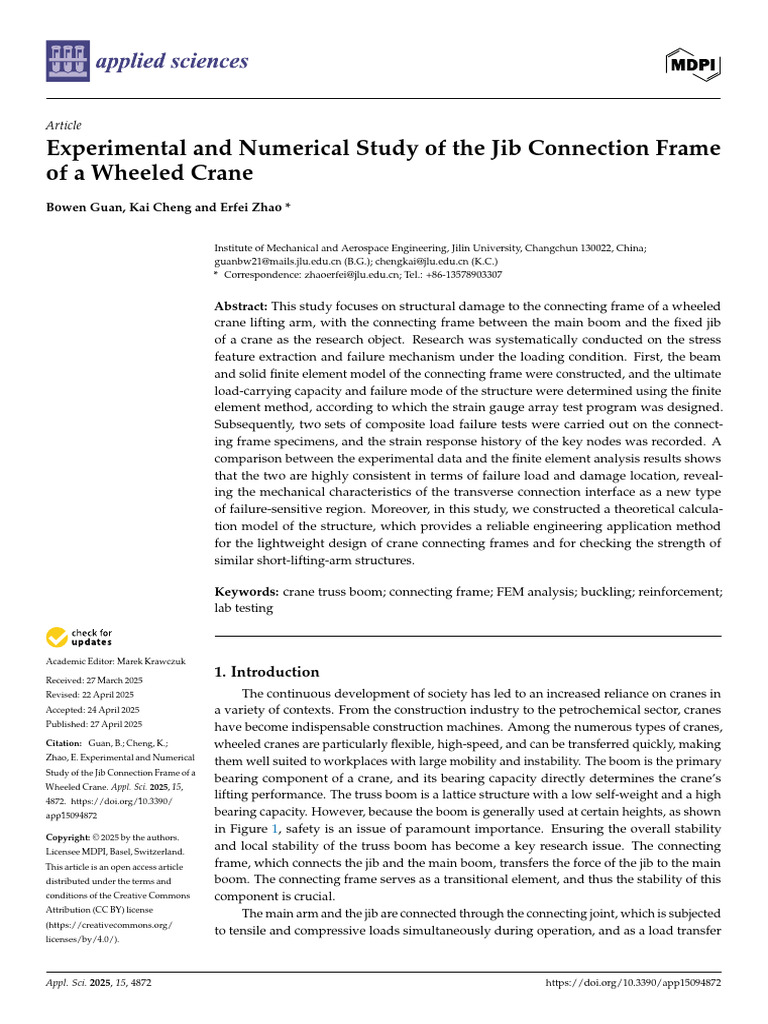 (11) Experimental and Numerical Study of the Jib Connection Frame | PDF ...