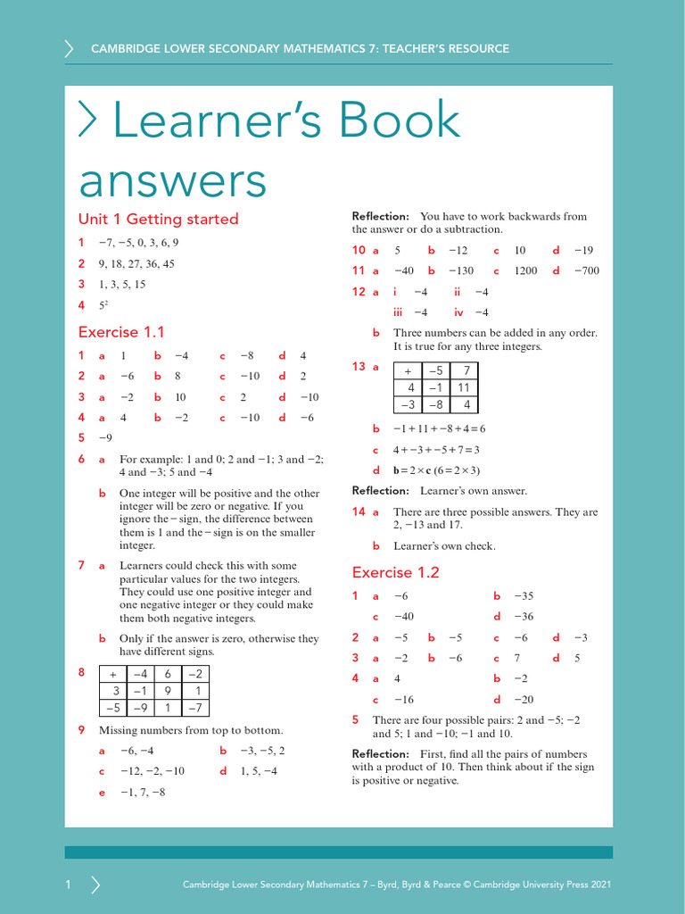 Learner Book Answers | PDF | Subtraction | Discrete Mathematics