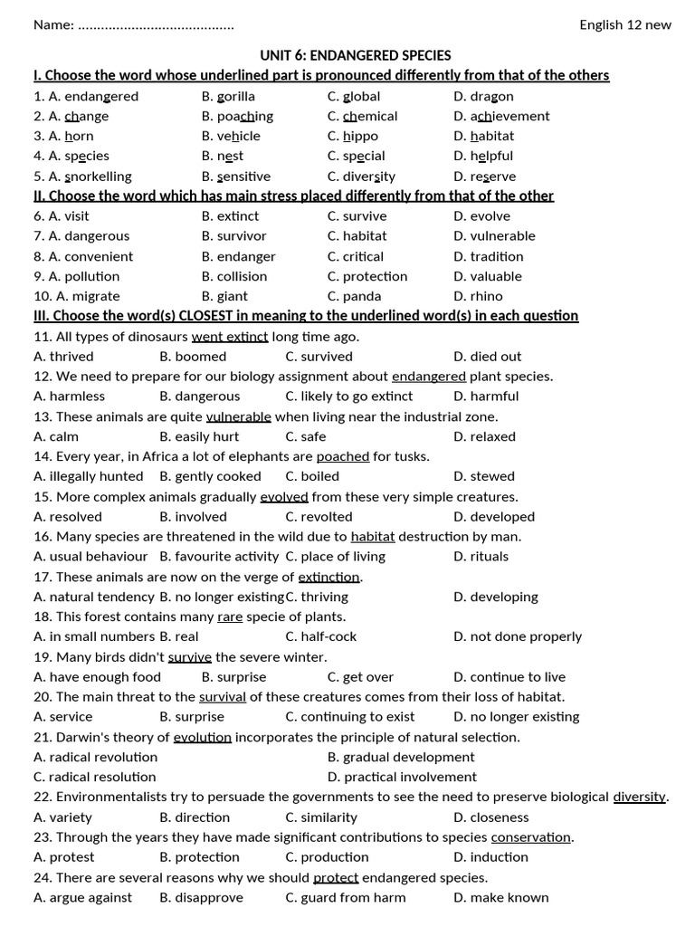 Unit 6 Endangered Species | PDF | Desert | Amphibian