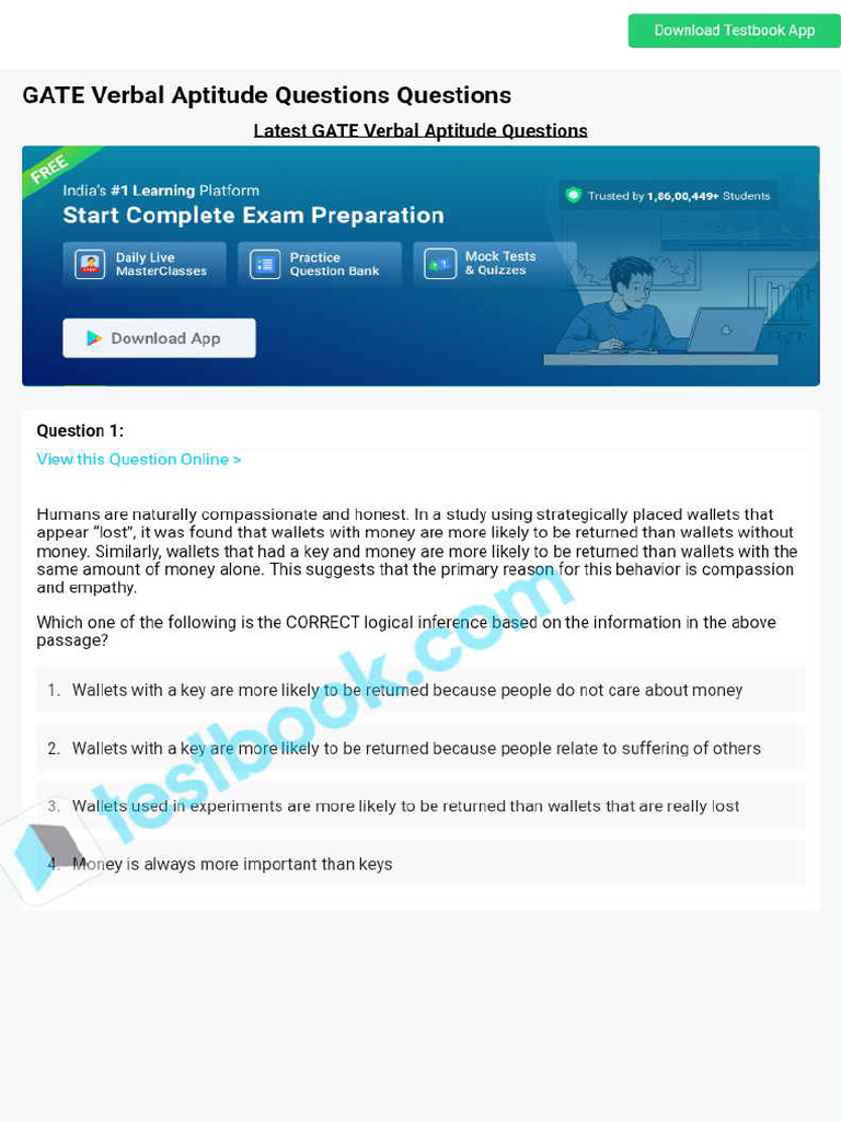 Gate Verbal Aptitude Questions 638de0c1218e498ca37e8999 | PDF