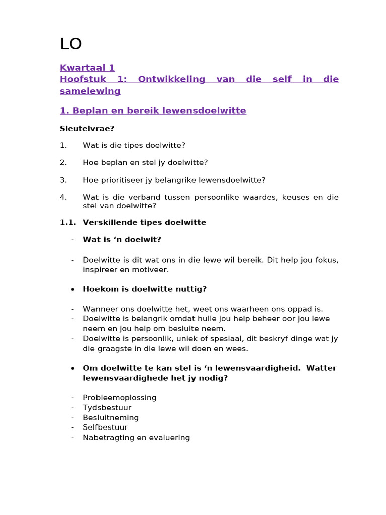 LO Gr 11 Kwartaal 1 Opsomming | PDF