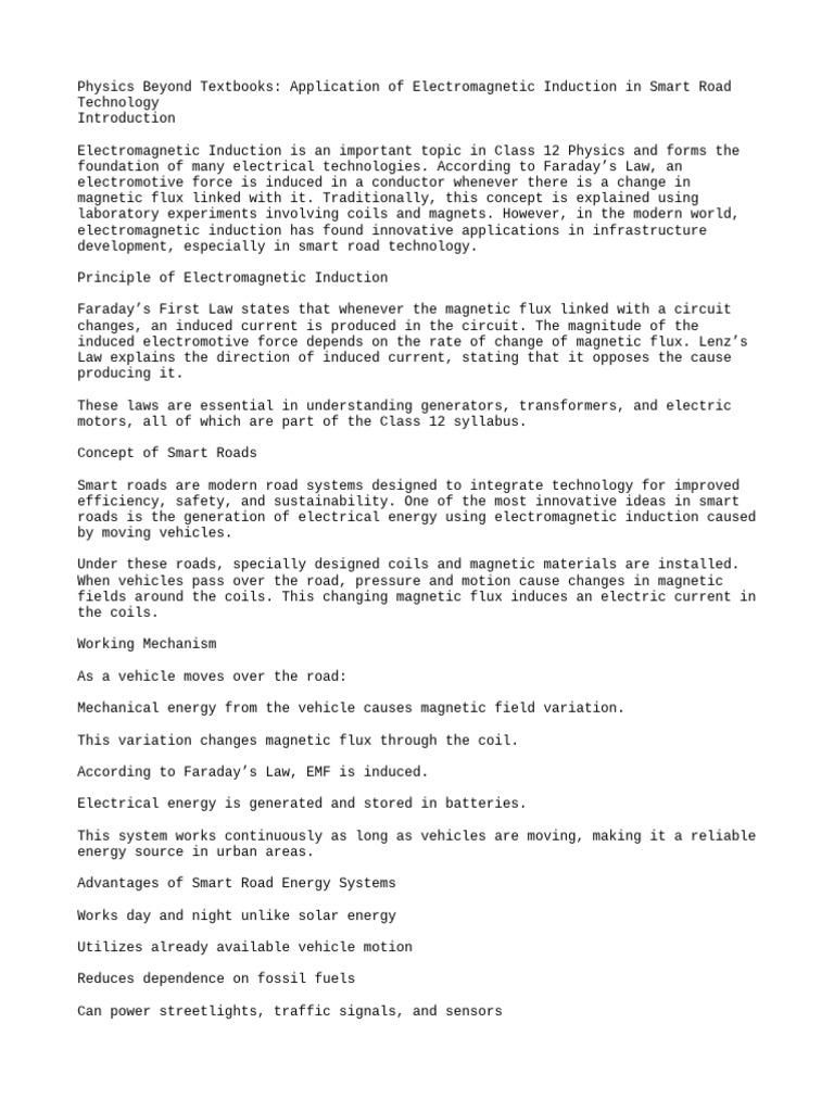 Physics Smart Roads EMI | PDF | Electromagnetic Induction | Physical ...