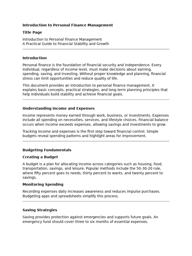Introduction To Personal Finance Management | PDF | Expense | Investing