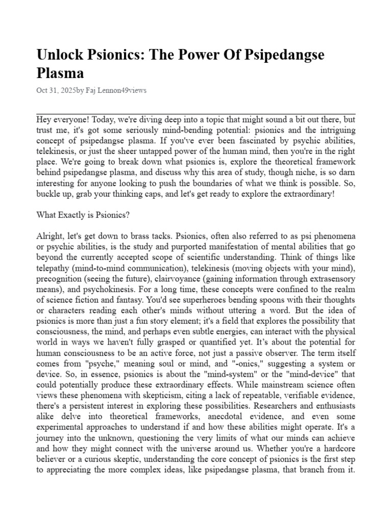 Unlock Psionics - The Power of Psipedangse Plasma | PDF | Consciousness ...
