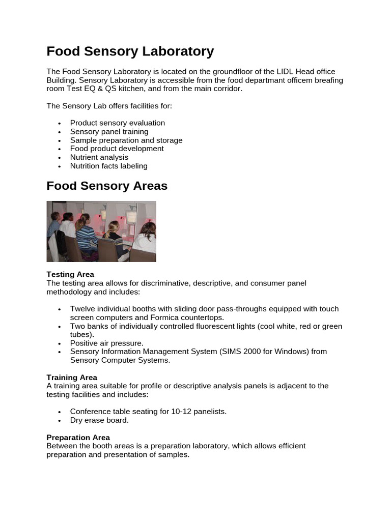 Food Sensory Laboratory | PDF