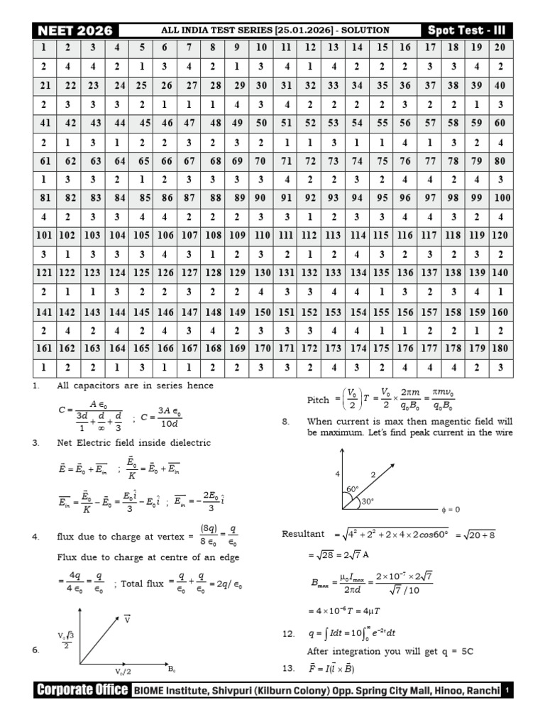 Spot Test - III, 25.01.2026 - Solution | PDF | Physical Sciences ...