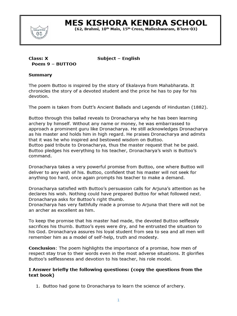 Buttoo - Class X Notes of Lesson | PDF