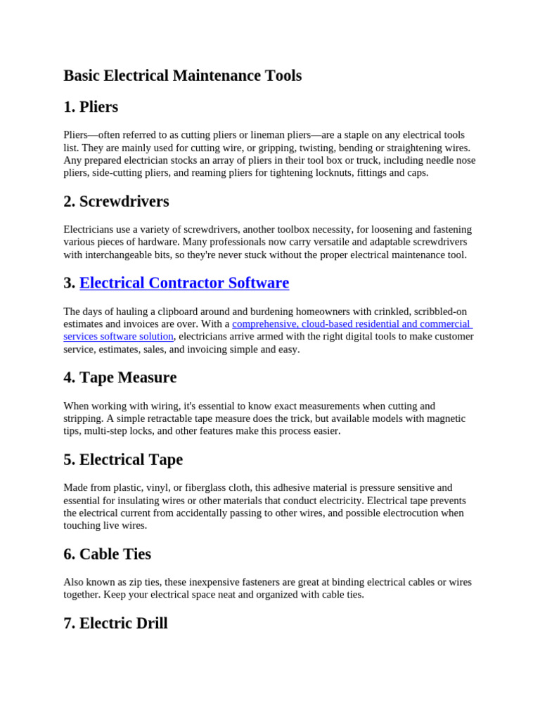 Basic Electrical Maintenance Tools | PDF | Electrician | Electrical Wiring