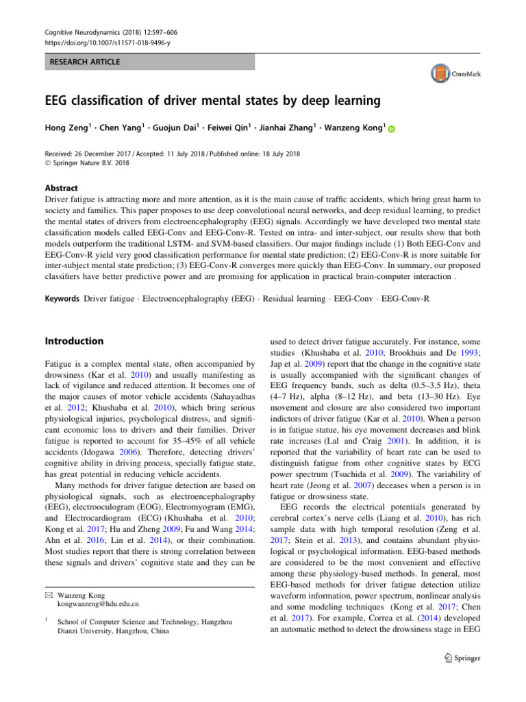 EEG Classification of Driver Mental States by Deep Learning | PDF ...