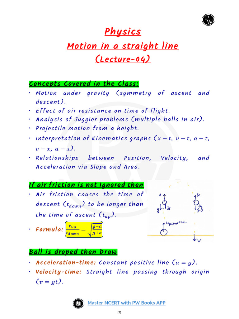 Motion in A Straight Line 04 Summary Notes | PDF | Physical Quantities ...