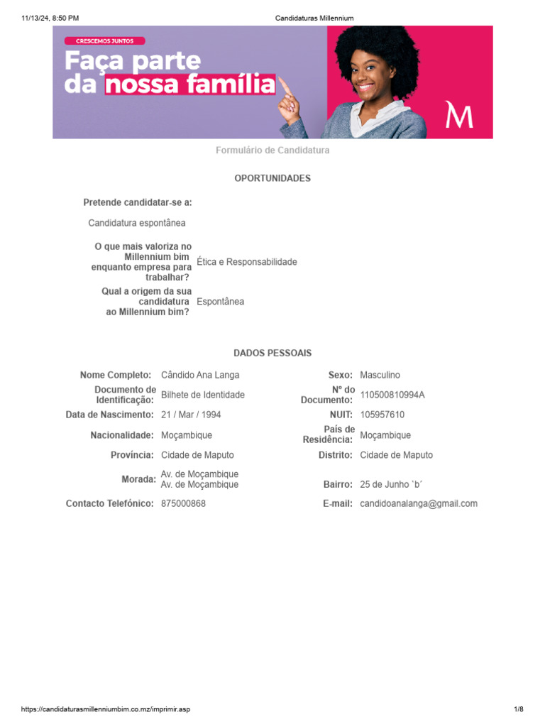 Candidaturas Millennium | PDF | BIM | Moçambique
