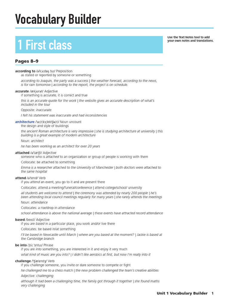 Outcomes3e Intermediate WordLists VocabularyBuilder AllUnits | PDF ...