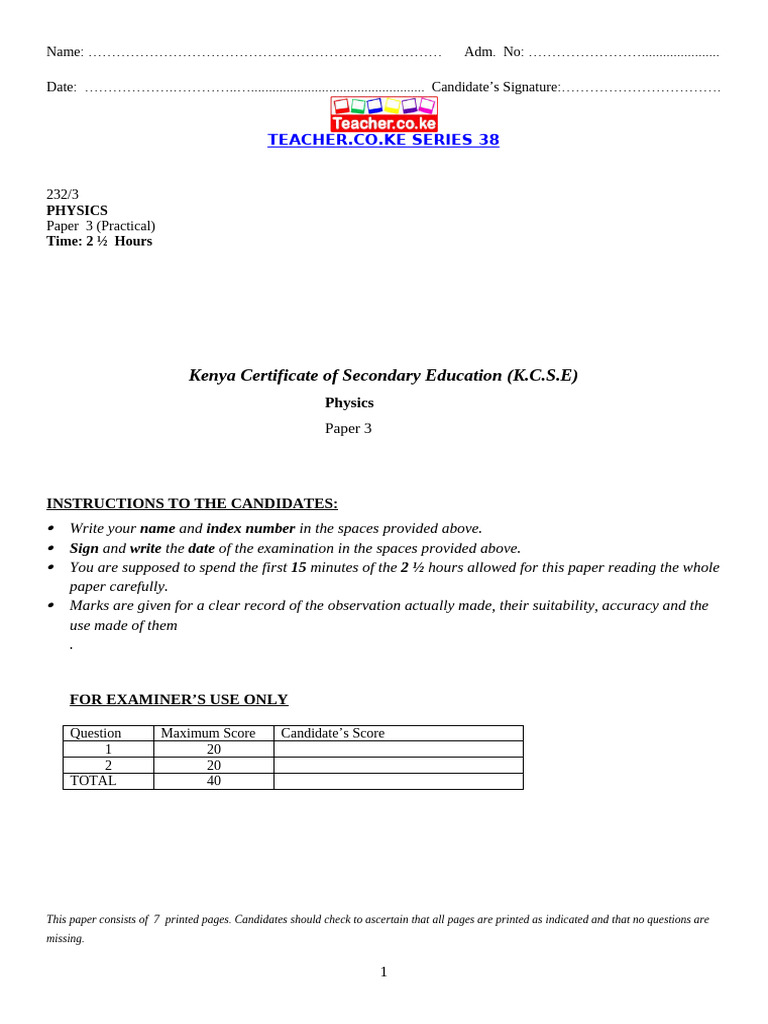 Physics Practical Exam 38 Questions | PDF | Optics