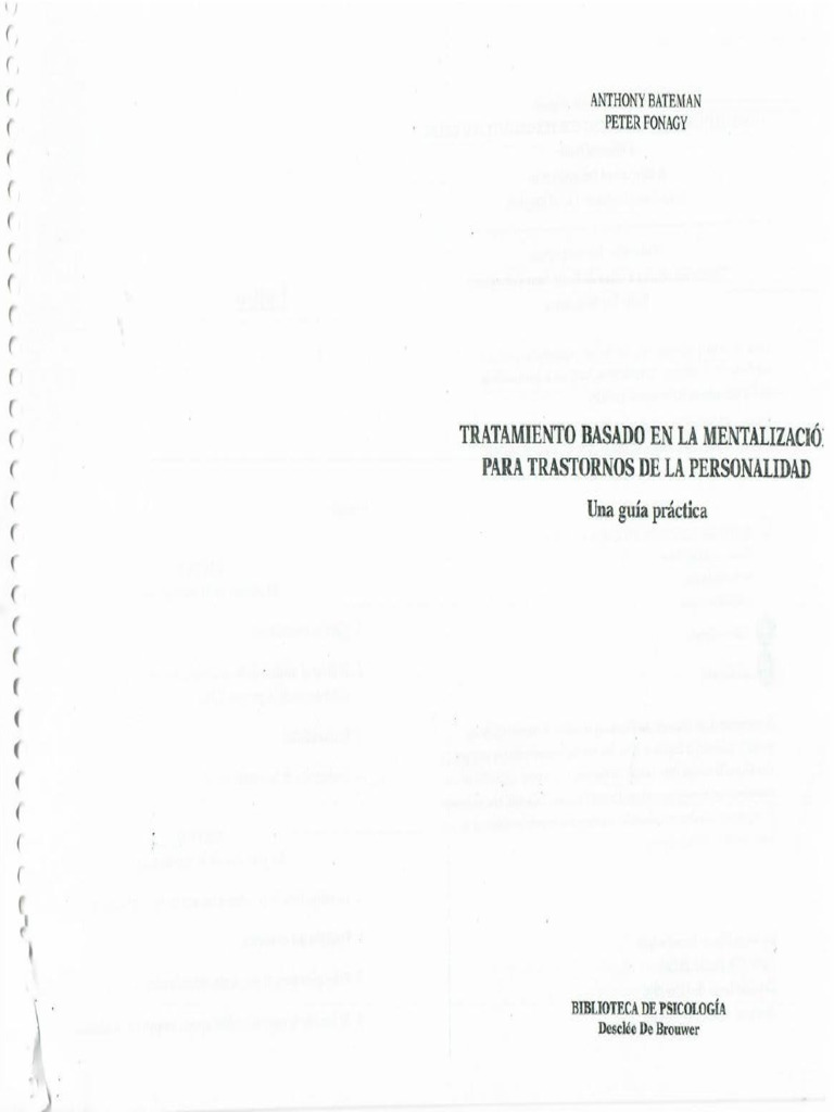 Bateman A y Fonagy P 2016 Tratamiento Basado en La Mentalizacion para ...