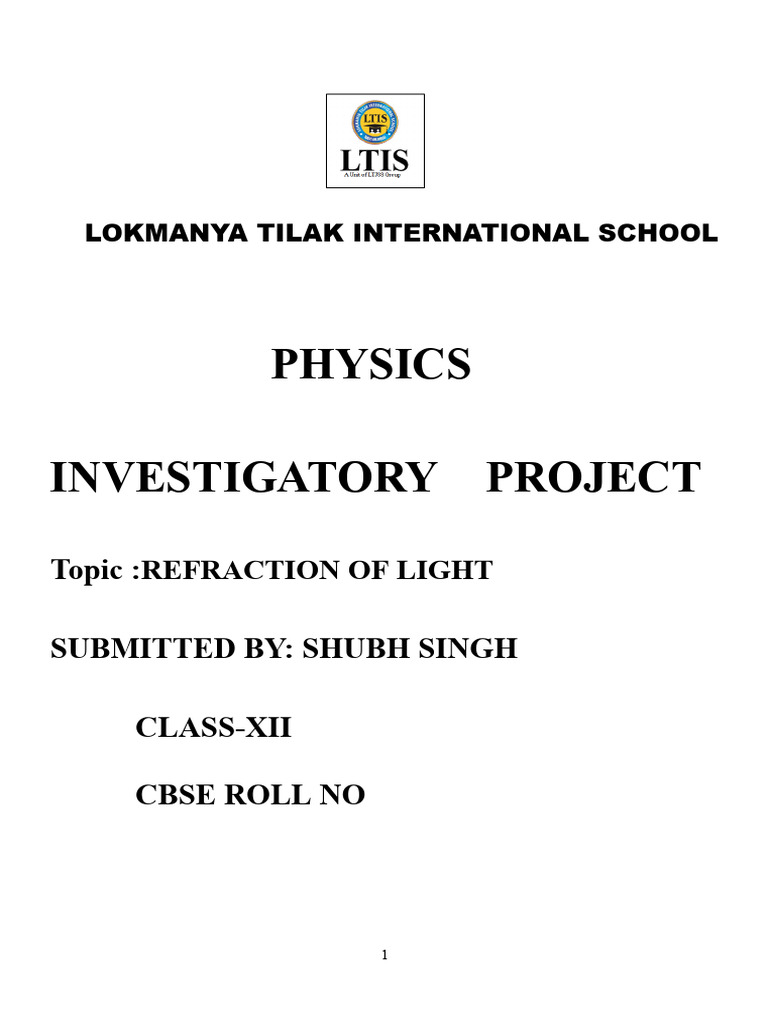 Investigatory Project Xii 2025-26.Docx - Google Docs | PDF | Refraction ...
