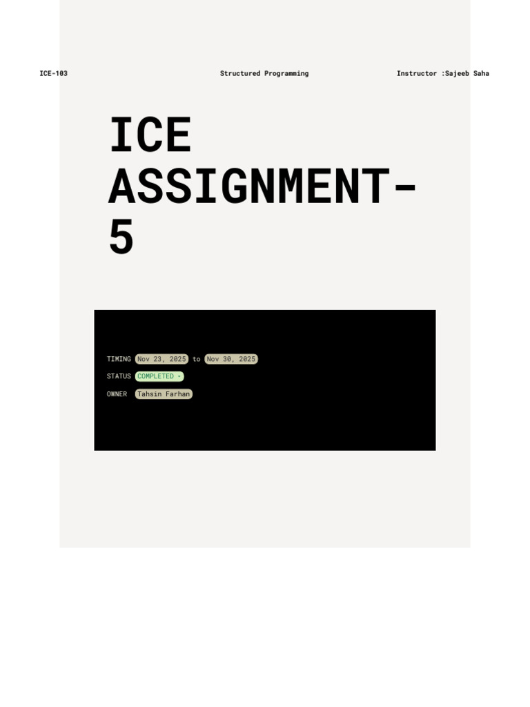 ICE-103 - Assignment 5 (Classwork) | PDF