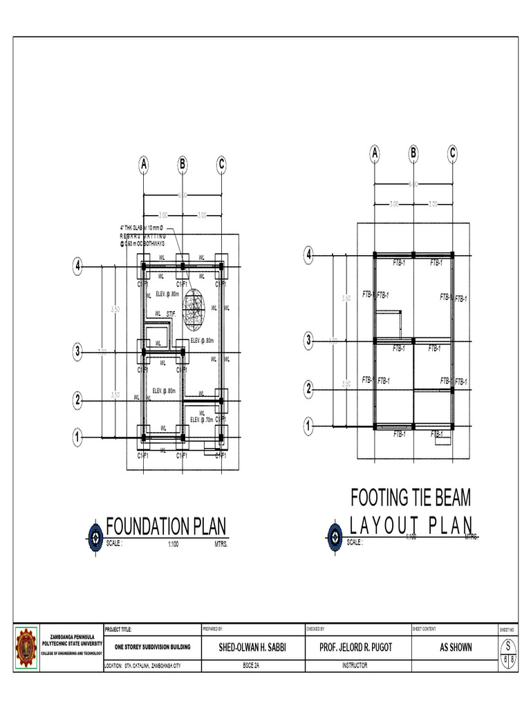 Footing Tie Beam Layout Plan Foundation Plan: A B C A B C | PDF