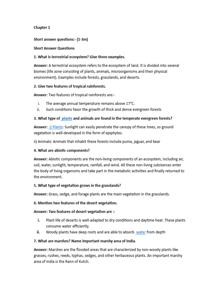 Chapter 1 SAQ and LAQ | PDF | Grassland | Forests