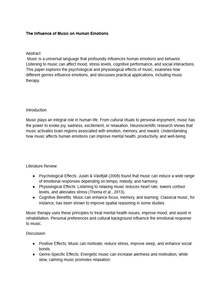 influence of music | PDF | Emotions | Relaxation (Psychology)